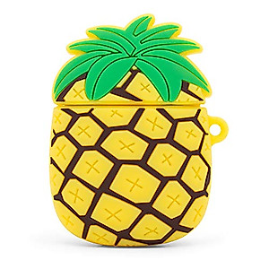 YONOCOSTA Cute Airpods Case, Airpods 2 Case, Pineapple Cool Funny 3D Fruit Shaped Full Protection Shockproof Soft Silicone Charging Case Cover Skin with Keychain for Airpods 1&2