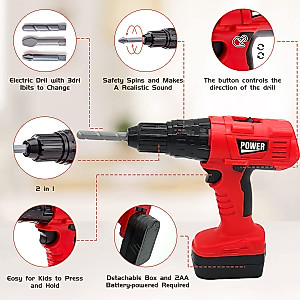 HYRENEE Kids Tool Set – 48 Piece Toddler Tool Set with Electronic Toy Drill& Tool Box,Pretend Play Toys for Kids,Construction Kits Toys for Kids Ages 3 4 5 Years Old, Toddler Boy Toys