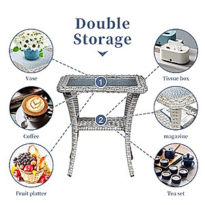 Belord Patio Swviel Glider Chairs Outdoor Swivel Rocker, Small Patio Bistro Set 3 Pieces Wicker Patio Furniture Sets, Swivel Patio Chairs Set of 2 with Tempered Glass Side Table, Blue Cushion