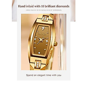 OLEVS Womens Gold Watch Square Small Face Watches for Women Golden Tungsten Steel Elegant Slim Lady Watches Bracelet Waterproof Luxury Diamond Thin Ladies Wrist Watches Relojes De Mujer