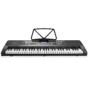 Ashthorpe 61-Key Digital Electronic Keyboard Piano with Light Up Keys, Beginner Kit Includes Headphones, Mic and Keynote Stickers