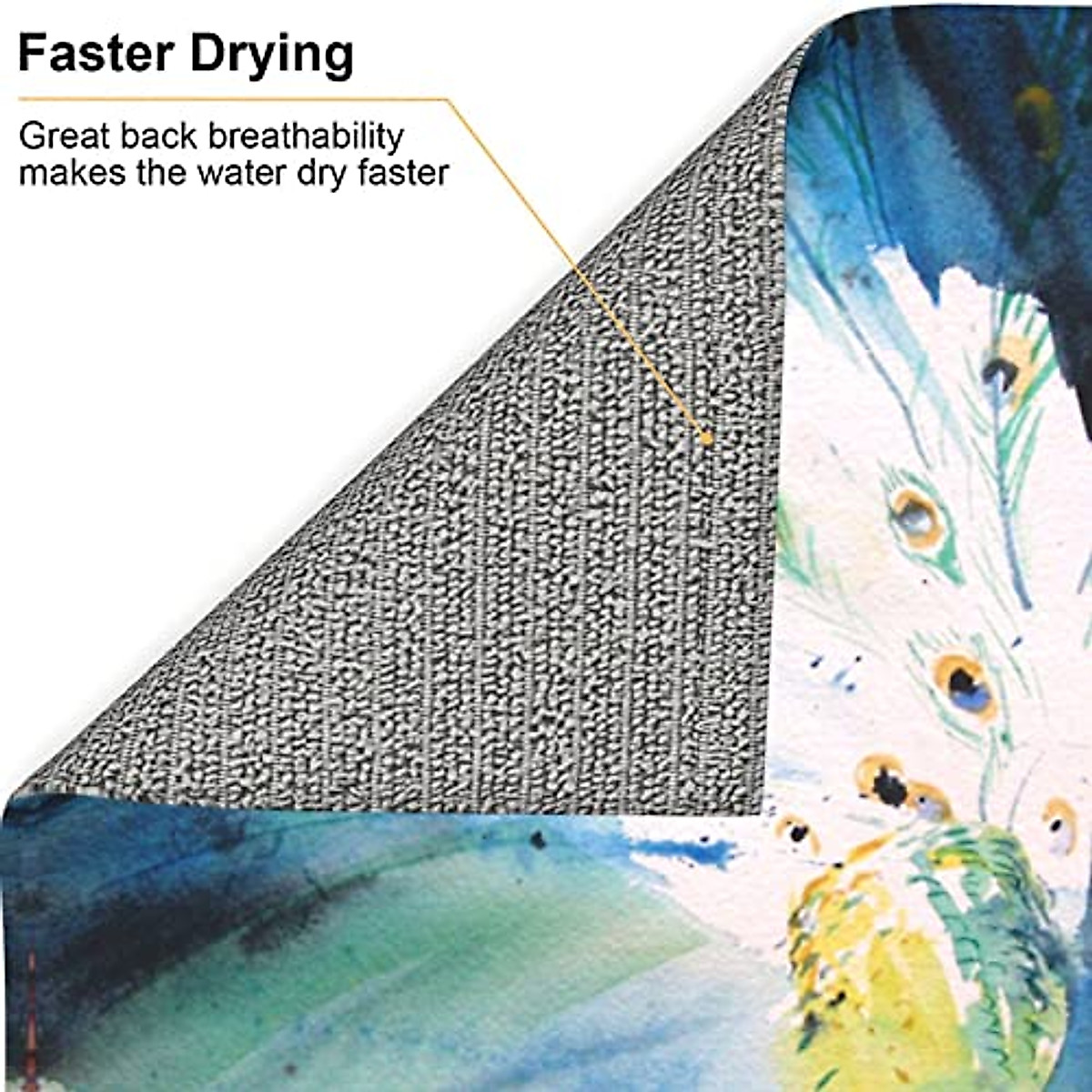 Peacock Spread Its Wings Printed Drying Mat For Kitchen Ultra Absorbent Microfiber Dishes Drainer Mats Non-Slip Silicone Quick Dry Pad - 18 X 16inch