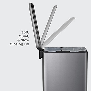 Home Zone Living 13 Gallon Kitchen Trash Can, Dual Removable Liners for Recycling and Trash, Slim Stainless Steel Shape (8 + 5 for 13 Gallon Total)