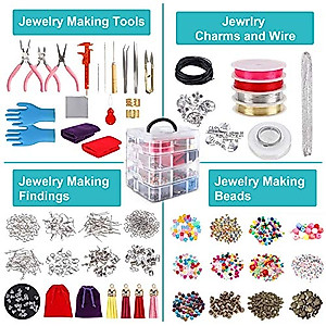 Jewelry Making Kit, 2062 pcs DIY Making Supplies for Bracelet, Necklace, Earrings Making, Great Gift for Girls and Adults with Beads,Jewelry Charms Findings,Pearl,Spacer Beads Wire Cord Pliers Caliper