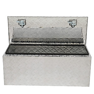 MOTORHOT 42" W x 18" H x 17" D Aluminum Truck Tool Box with Lock & Keys, Diamond Plate Truck Underbody Toolbox Trailer Pickup Truck Bed ATV RV Box Storage Organizer, Silver
