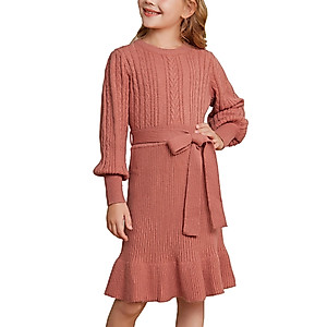 GRACE KARIN Winter Sweater Dress for Girl Christmas Dress Gift for Girl Size 7-8 Years Rust Red
