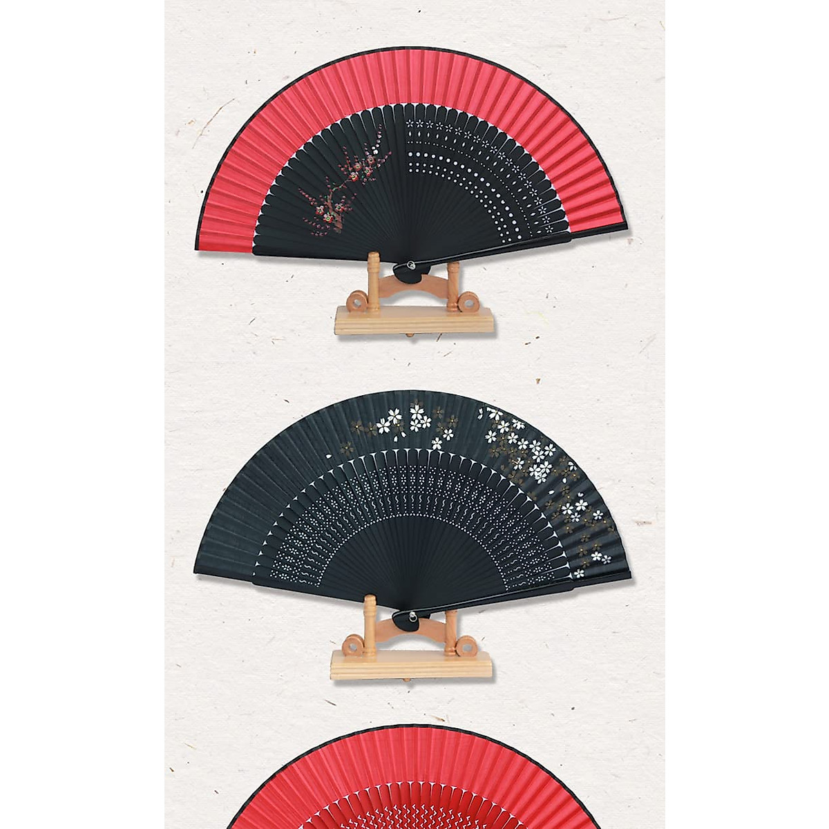 NA Chinese Wind Folding Fan Hanwear Vintage Fan Antique Women Dance Folding Summer Portable Easy Closure (All Black)