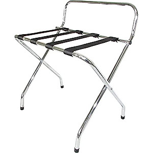 USTECH Single Tier X-Shape Folding Luggage Rack with High Back | Durable Metal Stand & Heavy-Duty Nylon Straps for Guest Room Storage & Suitcase Holder | Perfect for Bedroom & Closet