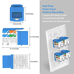 VCE RJ45 Cat6 Keystone Jacks Slim Profile UL-Listed 25-Pack, 90-Degree Ethernet Punch Down Keystone Jack Adapter-Blue