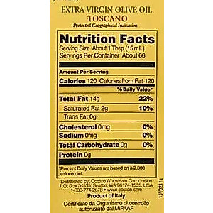 Kirkland Signature Extra Virgin Olive Oil Toscano (from Tuscany), 1 Liter