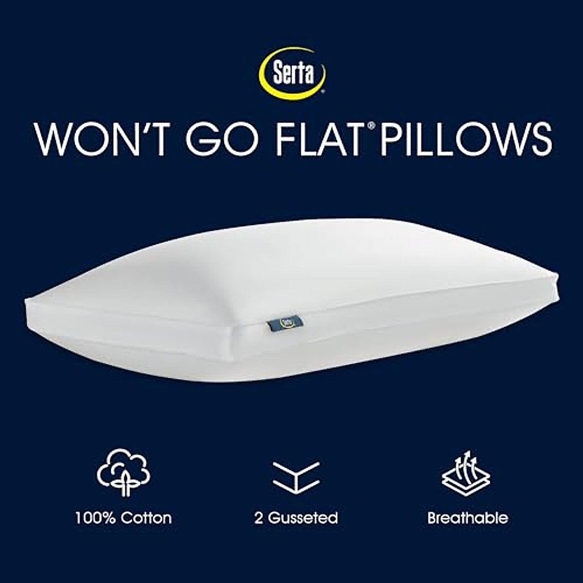 Serta 500 Fill Power Hotel Collection Gusseted 300 Thread Bed Side Sleeper-Made in USA Pillow, 1 Count (Pack of 1), White