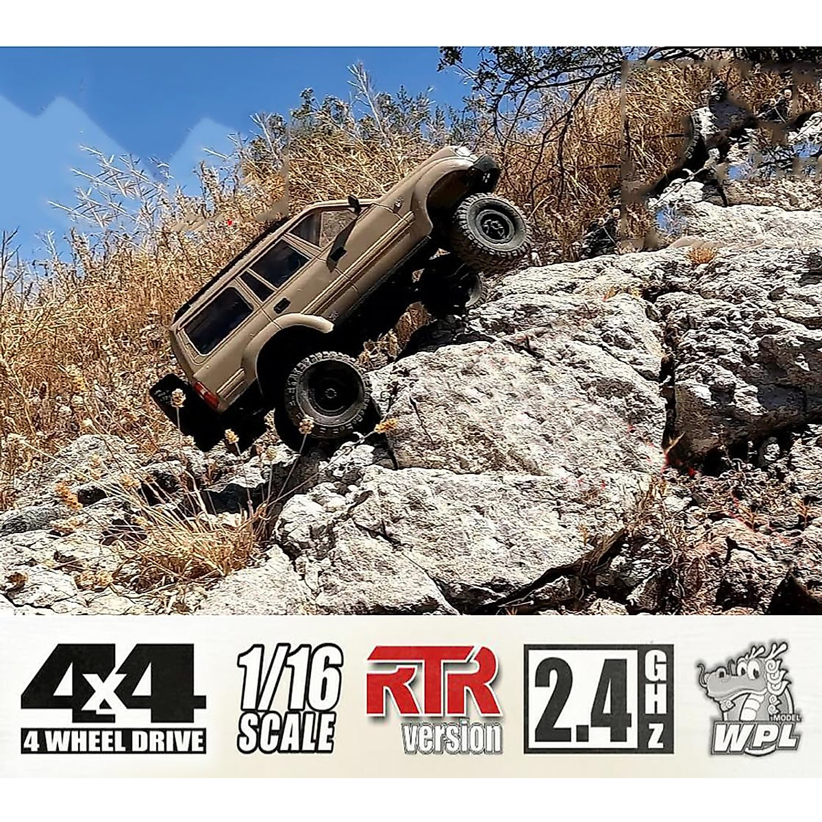Apawband RC Rock Crawler RC Truck 4x4 WPL C54-1 RTR 1/16 Scale RC Crawler, Off Road Truck All Terrain with Upgraded Chassis and Shock, 260 Motor New Gearbox, Bumper Roof Rack Hobby Toy Adult