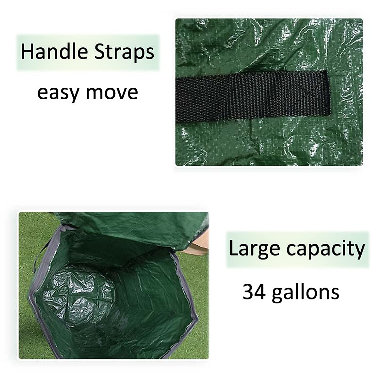 34 Gallon Garden Compost Bin Bag, Reusable Organic Fertilizer Fermented Bag with Lid,Collapsible Leaf Lawn Bags Gardening Container (Green)