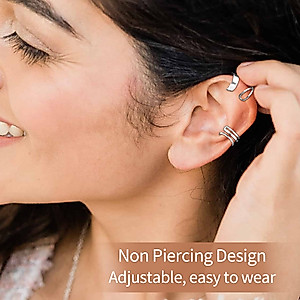 ChicSilver 4 PCS S925 Sterling Silver Criss Cross Ear Cuff No Pierce Ear Cuff Sets Double Simple Lines Ear Cuff Fake Cartilage Earring Helix Piercing