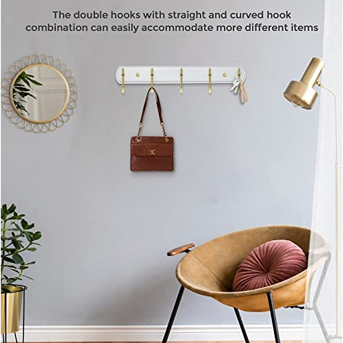 Mndstek Coat Rack Wall Mount, Small Leather Wall Hooks, Coat Hooks with 5 Hooks, Entryway Hanging Coat Rack Hat Racks Hooks for Bathroom, Bedroom, Closet Room