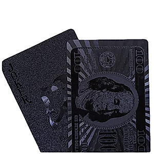 MSTICORA Gold Foil Poker Set - US Dollar Playing Cards - Plastic Playing Cards - Casino Cards (Black 1 Deck)