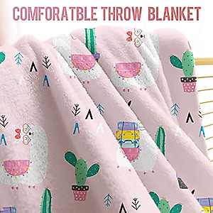 Levens Llama Alpaca Throw Blanket Pink Background Blanket for Bed Couch Sofa Lightweight Travelling Camping Throw for Kids Adults 50"x60"