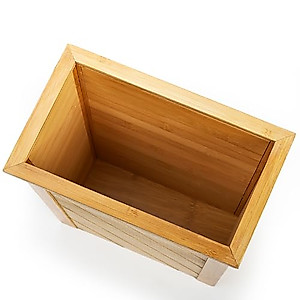 Frcctre Bamboo Waste Basket, Rectangular Compact Waste Trash Can Waste Bin Garbage Built-in Handles Brown Container Bin for Bedroom, Office, Living Room, Kitchen, Bathroom, 11.3"x6.75"x11"