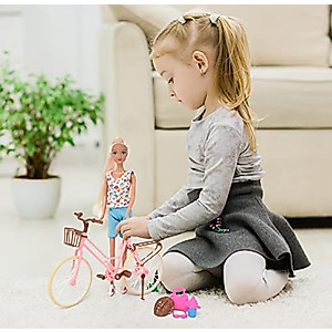 Mini Fashion Doll on Bike by Beach Playset for Girls, Includes Doll with Long Blonde Hair, Bicycle, and Accessories, Boardwalk Outdoor Biking Set Toy for Kids and Toddlers Ages 3 4 5 6 7 8
