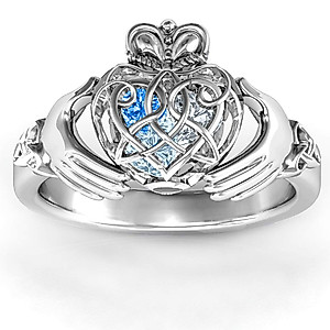 10K White Gold Caged Hearts Celtic Claddagh Ring by JEWLR