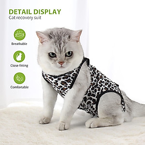 Pawcomon 2 Packs Cat Surgery Recovery Suit Surgical Clothes Abdominal Wounds Anti-Licking Cat Bodysuit Onesie Substitute E-Collar& Cone