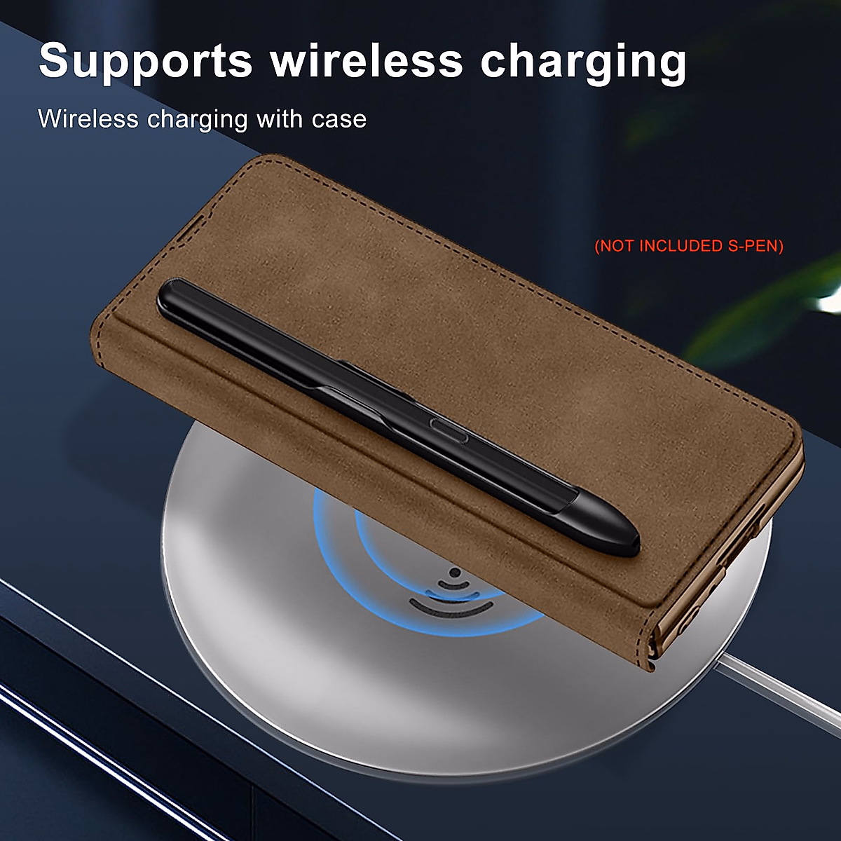 DEMCERT for Samsung Galaxy Z Fold 5 Case with [Fold5 Edition S-Pen Slot], Military Armor Cases Full Body Protective Anti-Scratch Hard Slim Leather Bracket Case with Screen Protector (Brown)