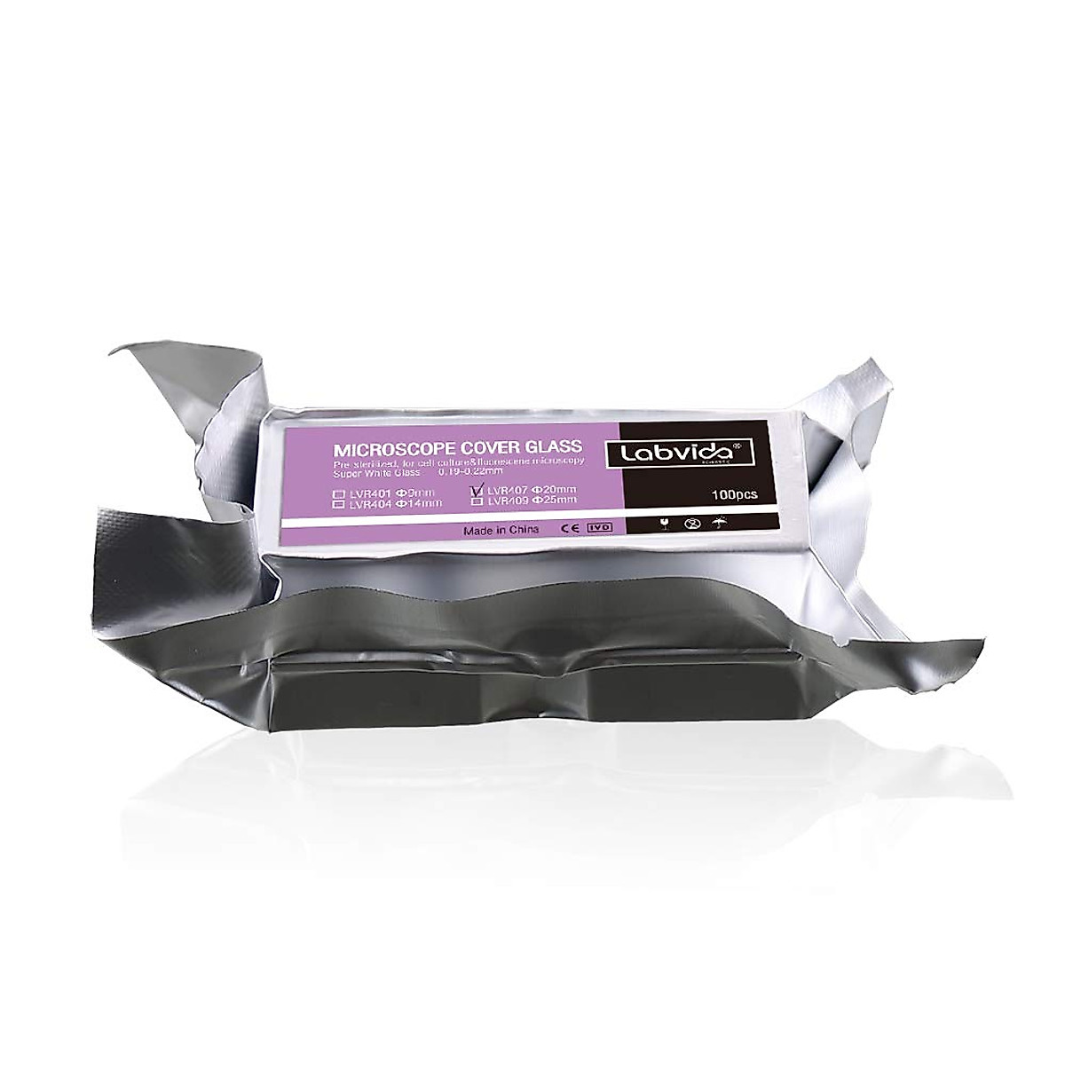 Labvida 100pcs of Pre-sterilized Microscope Cover Glass for Cell Culture and Fluorescene Microscopy, Dia.20 mm with 2.0# Thickness 0.19-0.22mm, LVR407
