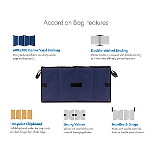 MCY Accordion Bag – Reusable Eco-Friendly Foldable Bag, Reinforced Shell, Durable Fabric, Easy Storage, Compact and Expandable, Grocery Bag (Navy Blue, 13x13x25 inches)