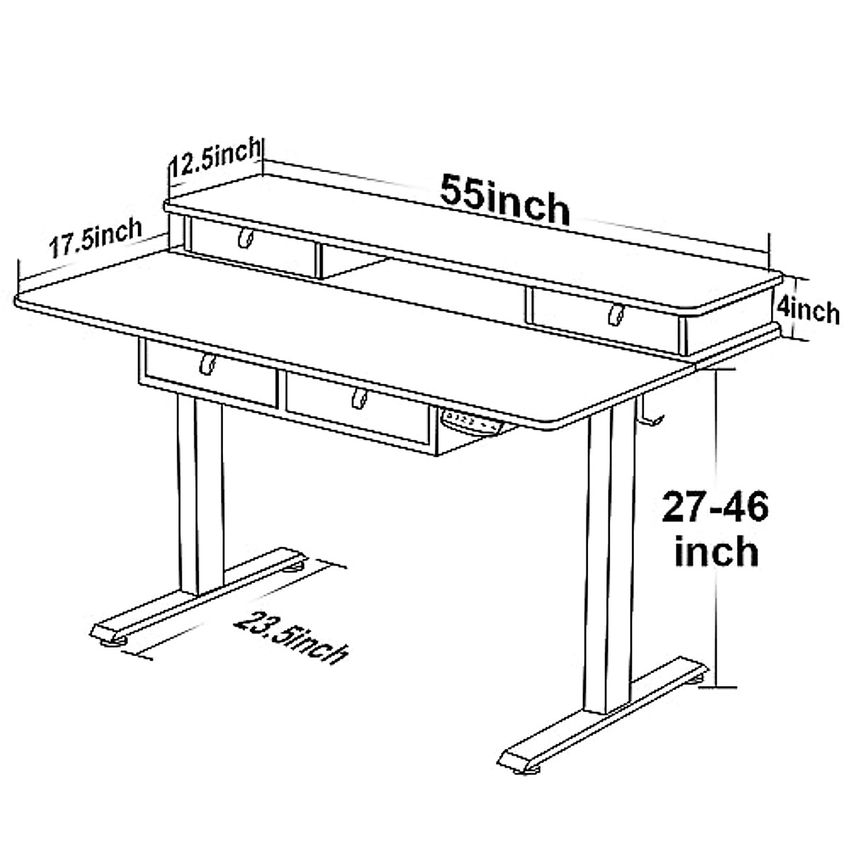 ExaDesk 55 * 30 Inches Electric Standing Widened Desk Adjustable Height with 4 Drawers, Double Storage Shelves Stand Up Desk, Home Office Workstation Sit Stand up Desk (Rustic Brown)