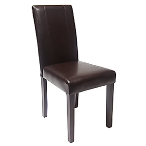 Roundhill Furniture C020BR Urban Style Solid Wood Leatherette Padded Parson Chair, Brown, Set of 2