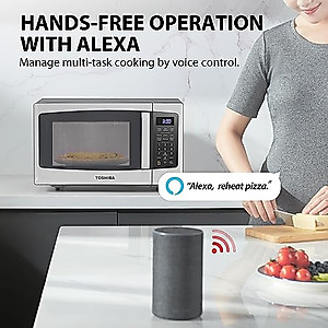 TOSHIBA ML-SEM23P(SS) Smart Countertop Microwave, Voice Control with Alexa, Free Recipes in APP, Kitchen Essentials, Mute Function & ECO Mode, 900W, 0.9 Cu Ft, With 10.6" Turntable, Stainless Steel