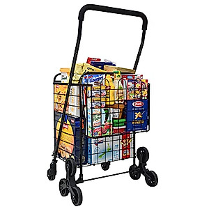 Kiffler Grocery Shopping Cart with 360° Rolling Swivel Wheels Stair Climber Utility Cart Easily Collapsible Cart with Tri-Wheels, 66lb Extended Foam Cover, Trolley for Stair, Laundry, Travel, Book