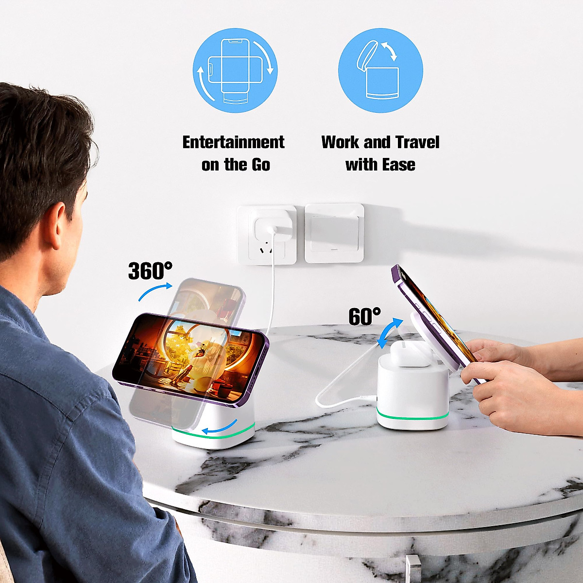 Gonat 3 in 1 Magnetic Wireless Charger for Apple Devices, Portable Wireless Charging Station Suitable for Airpods Series, Compatible with iWatch Series, Phone Holder for iPhone 15/14/13/12 Series