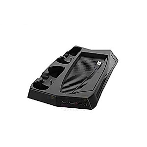 Scoutdoors Playstation 5 Charging Stand with Cooling Fan - Must Have PS5 Accessory, Charges 2 Controllers - Fan Cools Console - Game Storage, Works with Standard PS 5, Digital Edition or Ultra HD