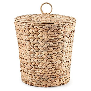 KOLWOVEN Wicker Trash Can with Lid in Bedroom, Bathroom - 3 Gallon Small Trash Can in Office - Boho Woven Wicker Waste Basket - Office Garbage Cans for Under Desk with Plastic Insert