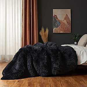 Sheepskin Blanket, Real Fur Throw, Luxuriously Plush, Really Warm and Super Soft for Queen Size Beds & Couches (Obsidian Black, 50x60)