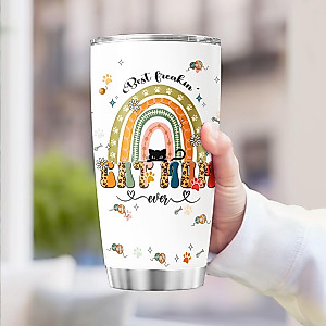 JENOIS Cat Mom Nutrition Facts, Tumbler 20 Oz With Lid And Straw, Tumblers For Funny Mama Cups Best Day Coffee Mother Ever Women Mothers Handle Insulated, Mom Gifts