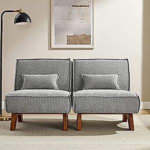 Art Leon Modern Modular Sofa Sherpa Fabric Single Sofa with Pillow, Accent Armless Chair with Wooden Legs for Living Room Bedroom, Set of 2, Gray