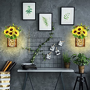 EuroBird Mason Jar Sconces Rustic Wall Sconces Handmade Hanging Wall Decor with Remote Control 5M LED Fairy Lights for Farmhouse, Kitchen, Living Room, Home Wall Decorations Set of Two (Yellow)
