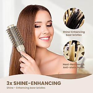 AIMIKE Round Brush, 1.3 Inch Barrel, Nano Thermal Ceramic & Ionic Tech, Boar Bristles, for Blow Drying, Styling, Curling and Shine, Gold + 4 Clips