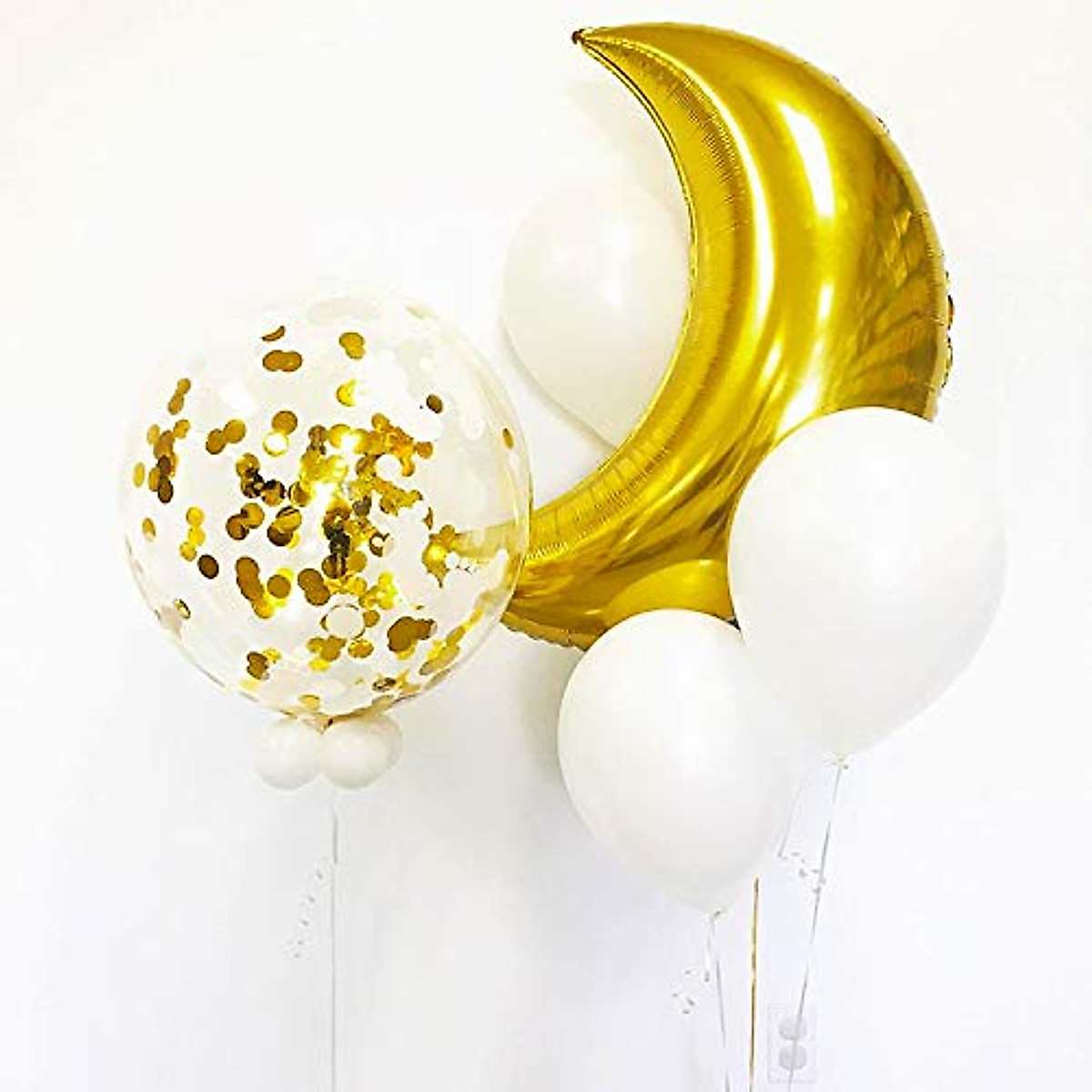 SBYURE 4 Pack 36" Large Moon Foil Balloons and 12 Pack 10" Gold Foil Star Balloons Mylar Balloon for Party Decoration Baby Shower Birthday Party Celebration,Gold,16 Pieces