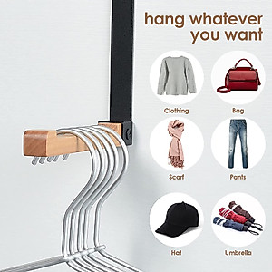 wekunro 2023 New Foldable Wood Over The Door Hooks - Wooden Foldable Coat Hooks, Over The Door Clothes Hanger Hooks, Quality Metal & Wood Material, for Hanging Towels, Clothes, Wreath and Bag (2PCS)