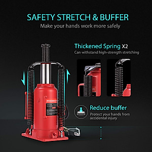 SPECSTAR Pneumatic Air Hydraulic Bottle Jack with Manual Hand Pump 20 Ton Heavy Duty Auto Truck Travel Trailer Repair Lift Red