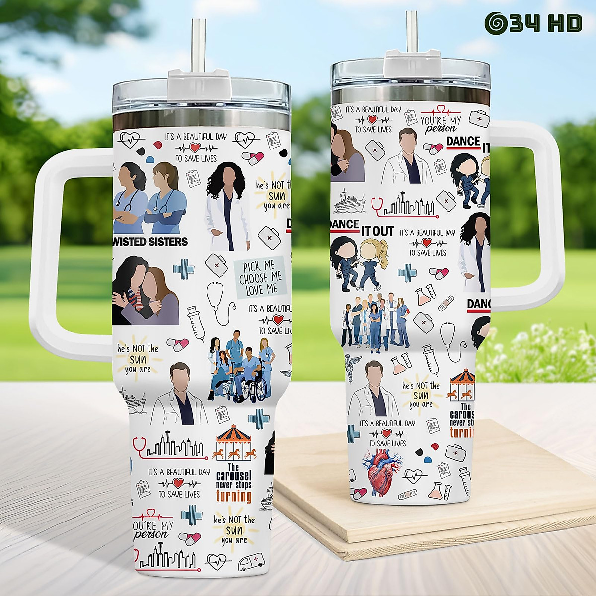 34HD Med Tv Show Lover Gifts, Show Tumbler with Handle and Straw, 40oz Stainless Steel Insulated Med School Student Coffee Mug, Unique Gifts for Doctor Nurse Appreciation