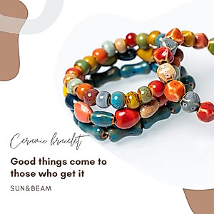 Sun&Beam Bracelet Set Ceramic String Beads Handmade Gift Colorful Men Women Stone Adornment Art Ethnic Accessories Student Cute 4Pcs (#01)