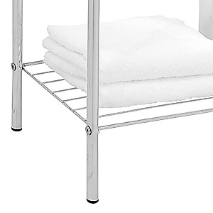 MyGift Silver Chrome Metal Freestanding Towel Rack for Bathroom Laundry Room Spa with 3 Tiered Bars and Storage Shelf, Clothes and Towel Drying Rack Stand