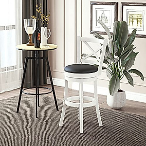 HOMCOM Traditional Bar Height Bar Stool, 31 Inch Seat Height Barstool, Swivel PU Leather Upholstered Chair, with Cross Back and Rubberwood Frame, Set of 2, Cream White