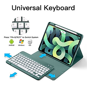 LeiJue Keyboard Case with Pencil Holder for iPad Air 4th/5th 2020/2022, Pu Leather Stand Cover with Magnetic Detachable Keyboard fit for iPad Air 4th/5th (Green)