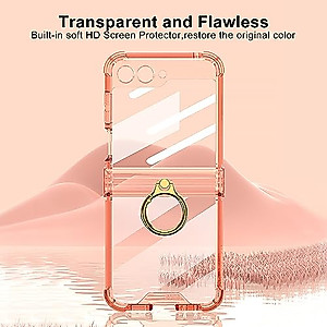 PUROOM for Samsung Galaxy Z Flip 5 Case Hinge Protection Luxury Soft Transparent with Ring Holder Built-in Screen Protector All-Inclusive Shockproof Cover (Orange)