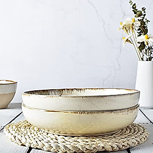 Bosmarlin Stoneware Large Pasta Bowls, 40 Oz, Set of 4, Big Salad Bowls, Microwave and Dishwasher Safe (Barely beige, 9.3 in)